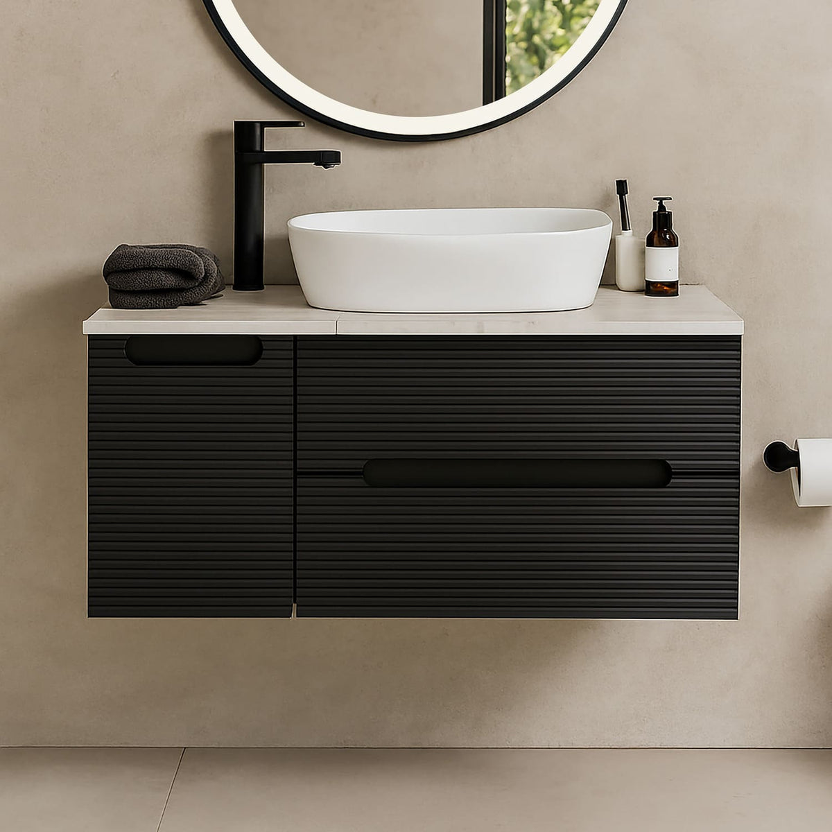 Tailored Monza Plus 900mm 2 Drawer Fluted Wall Hung Vanity Unit with S ...
