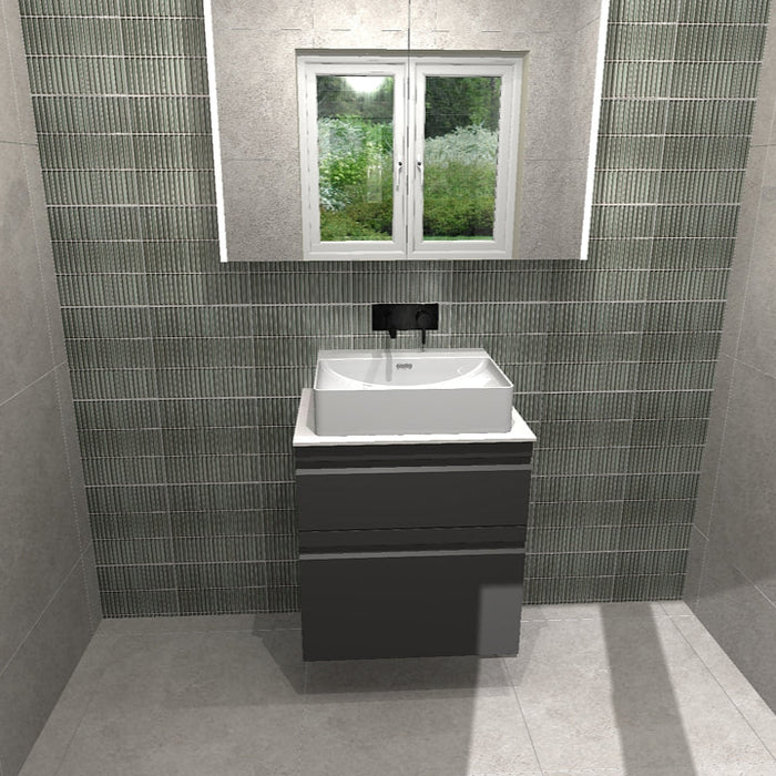 Dansani 60cm Integrated handle vanity unit with worktop and basin in M ...