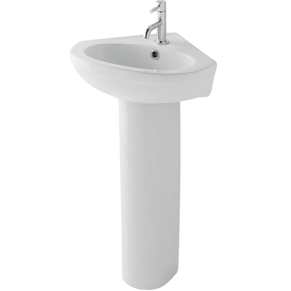 Eastbrook Dura Corner Basin With Full Pedestal - 465mm Wide - 1 Tap Ho ...