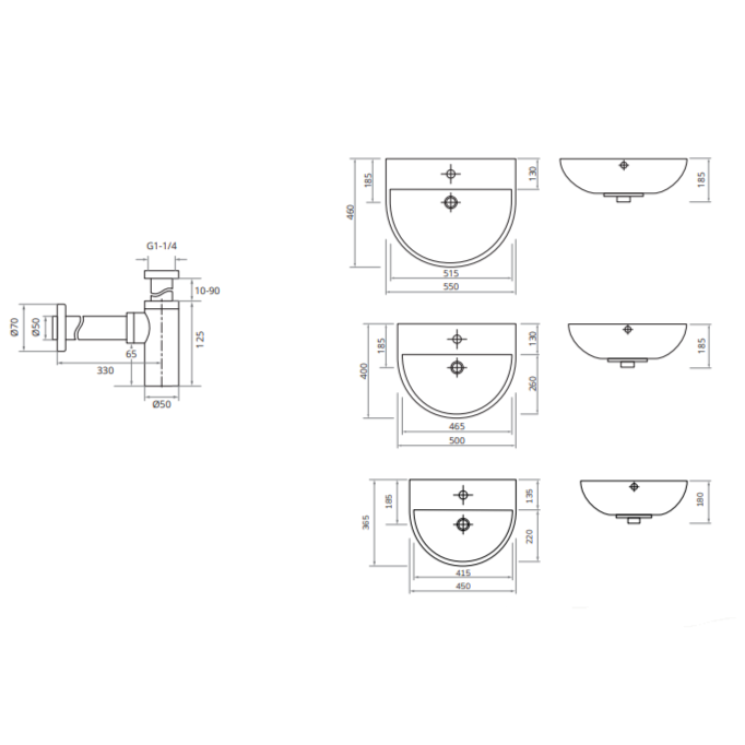 Sonas Horizon Round Wall Hung Basin With Bottle Trap 1 Tap Hole ...
